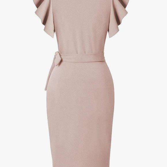 Oten | Dresses | Oten Deep V Neck Ruffle Sleeve Sheath Cocktail Party ...
